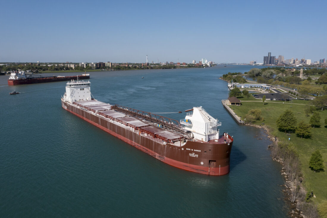 Enormous freighter packed with salt runs aground near Detroit River ...